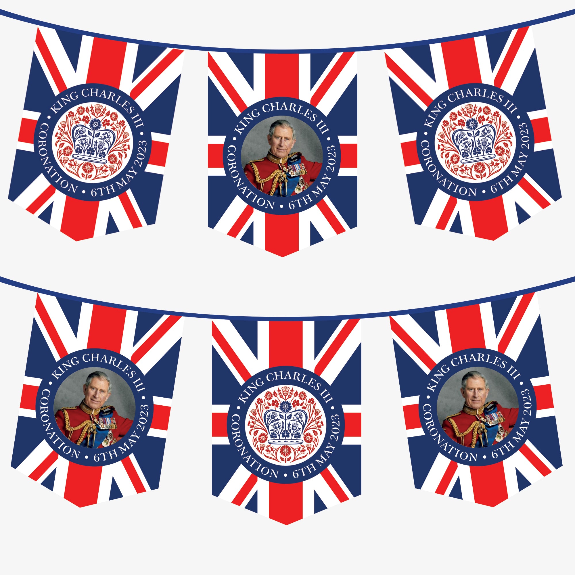 King Charles Coronation Bunting - Union Jack Official Logo Pennants