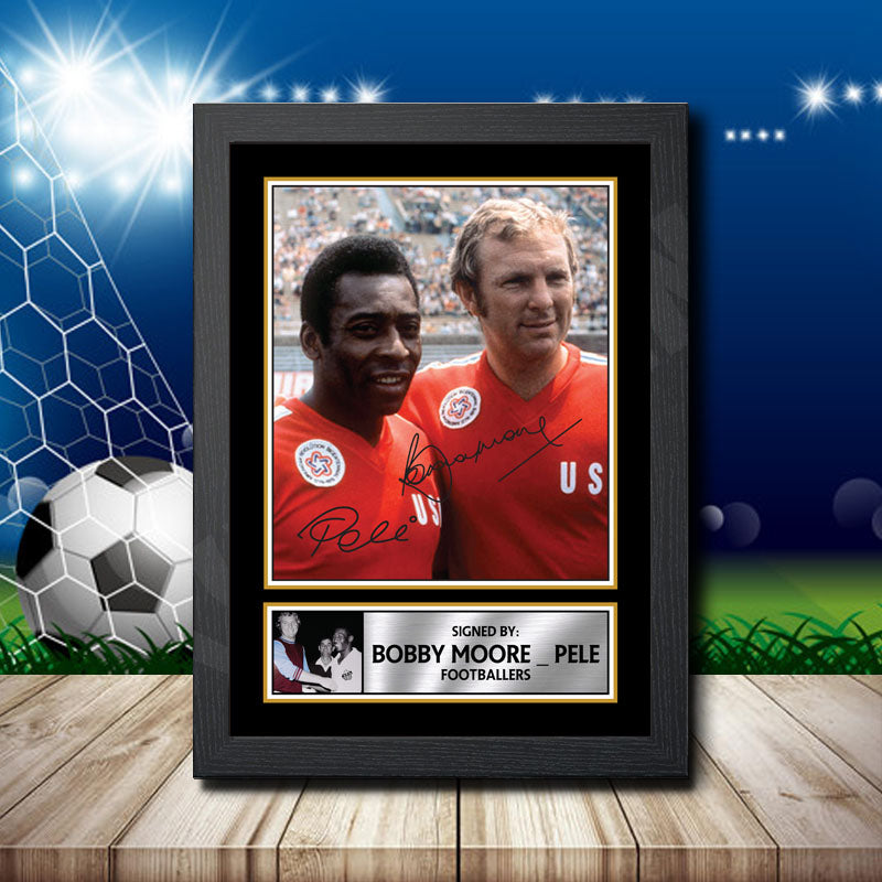 Signed Footballer Posters Bobby Moore Pele 2 Signed Autographed Footba