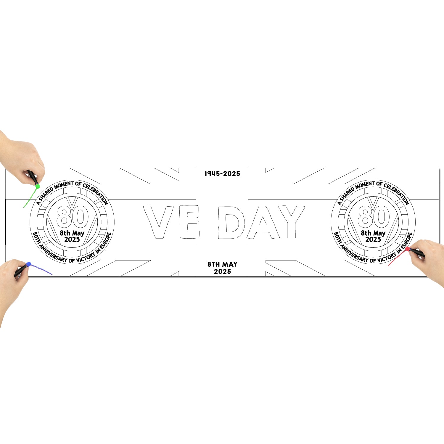 VE Day 80th Anniversary COLOUR IT YOURSELF Large Paper Banner (6ft x 1