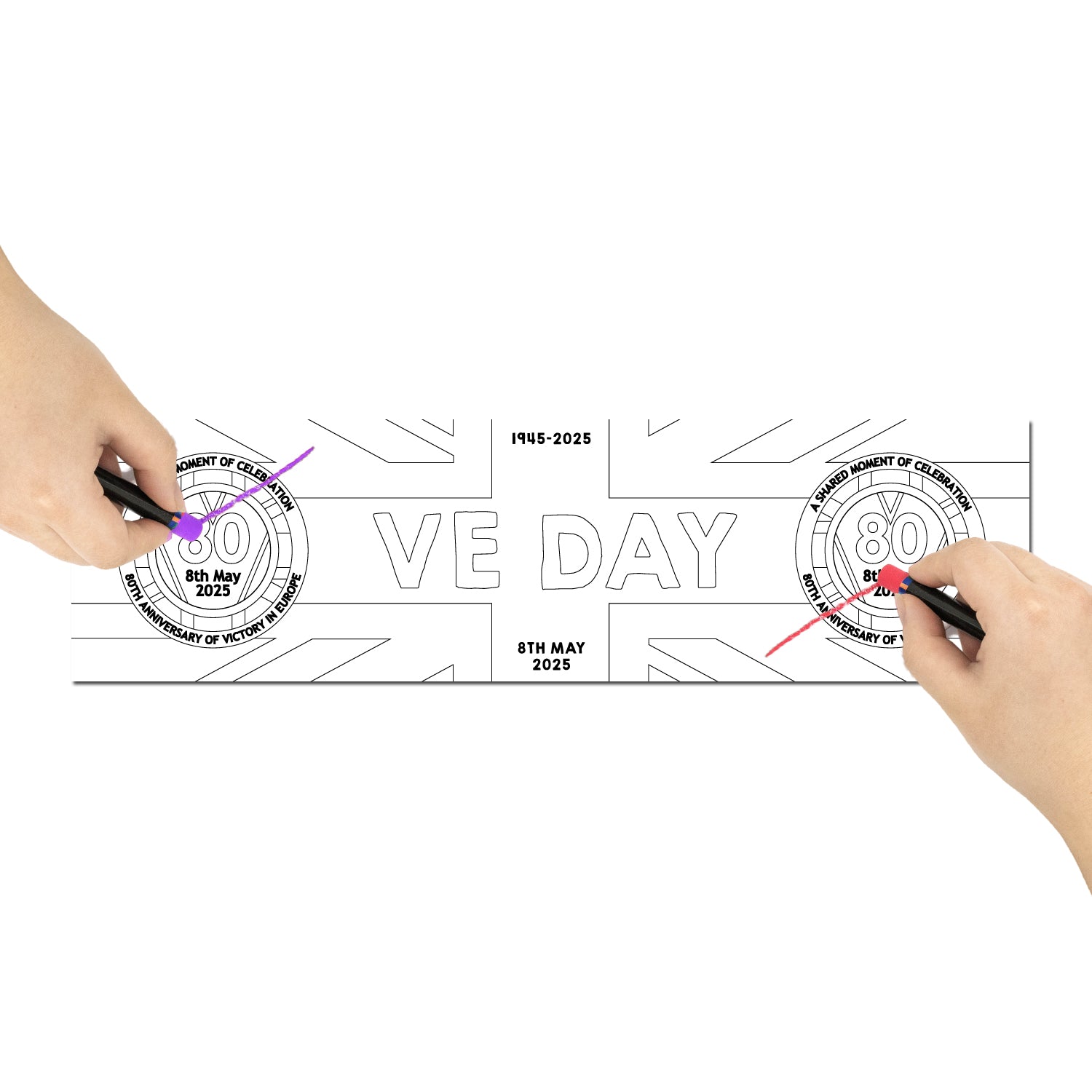 VE Day 80th Anniversary COLOUR IN YOURSELF Small Paper Banners (Set of