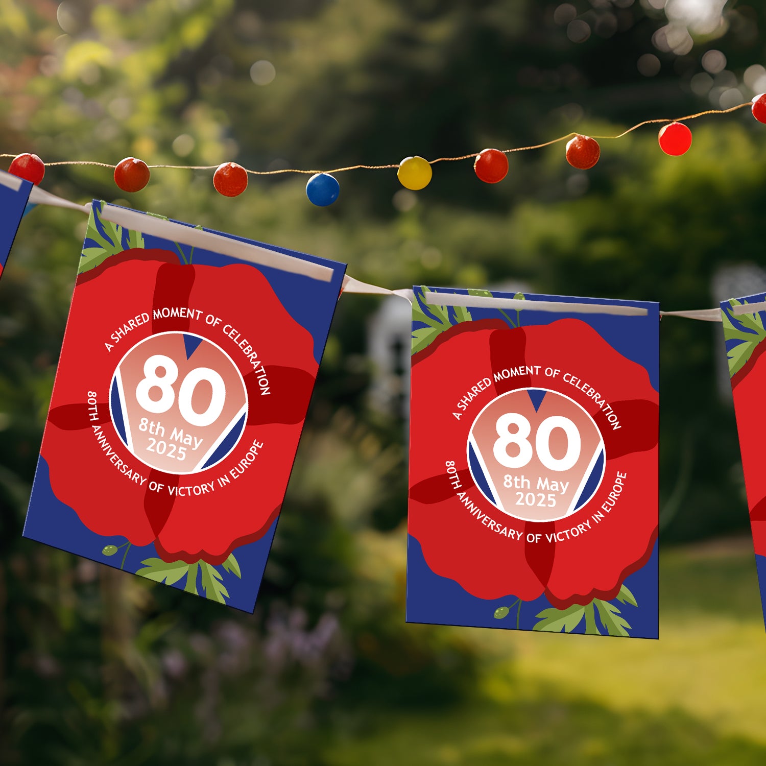 VE Day 80th Anniversary Party Bunting Design 6 (Poppy) - Special Editi