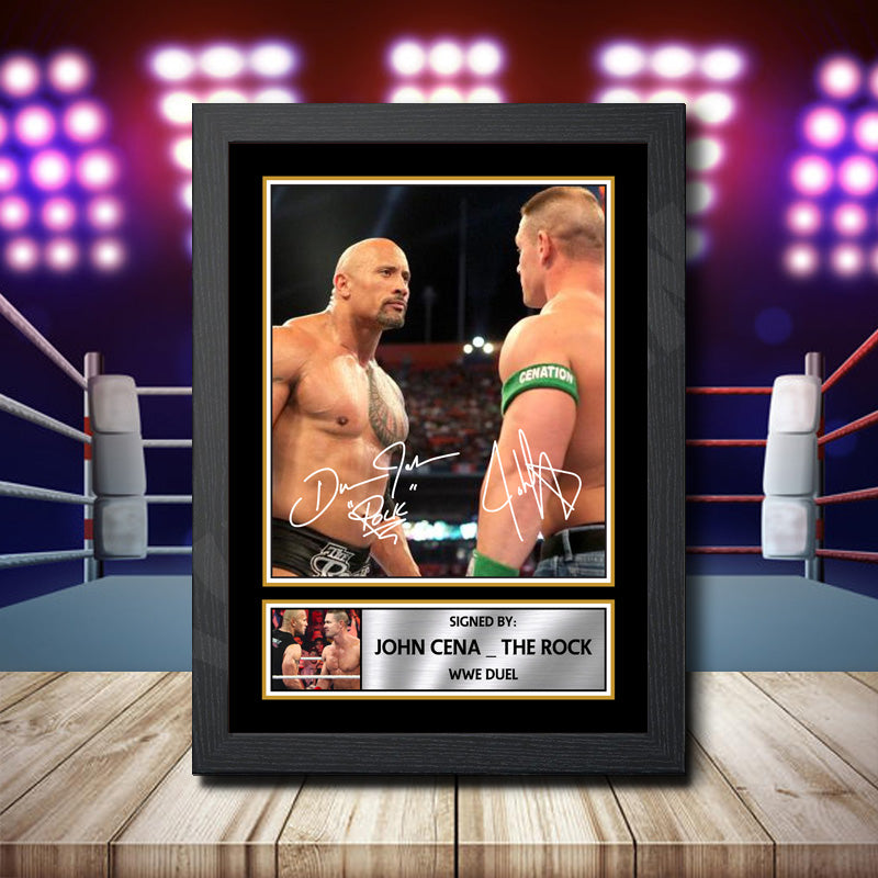 Signed WWE Wrestling Prints John Cena The Rock Signed Autographed Wwe