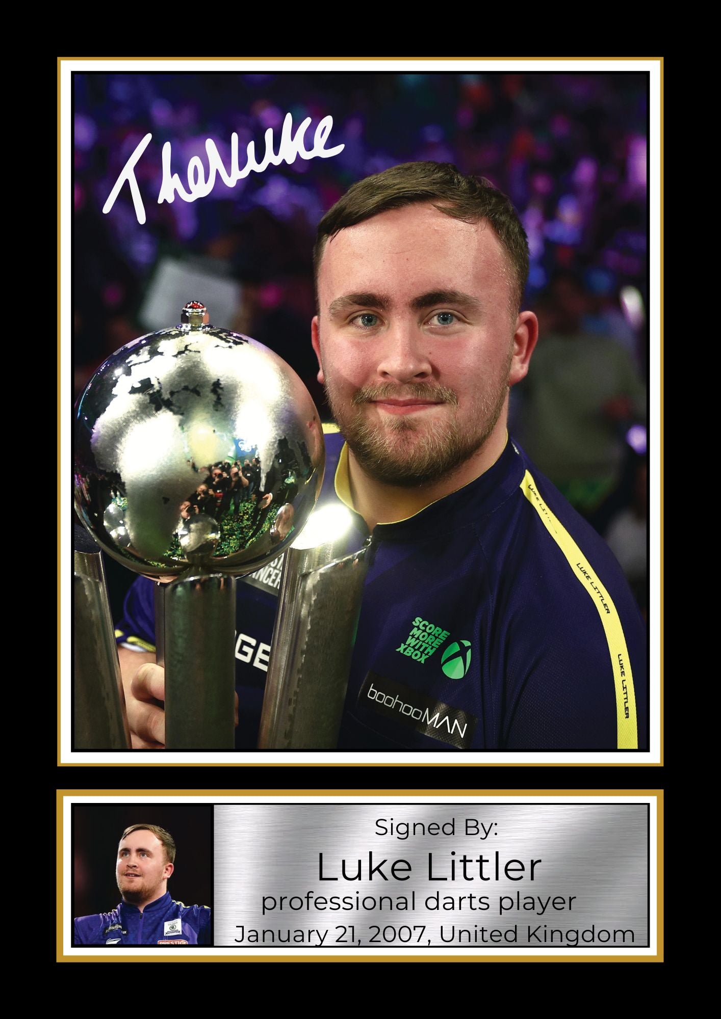 Luke Littler Signed Autograph Poster Print – PDC World Champion Darts