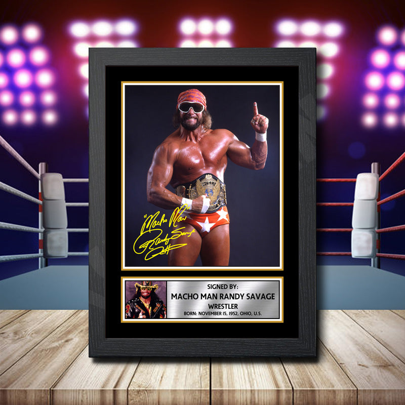 Signed WWE Wrestling Prints Macho Man Randy Savage Signed Autographed