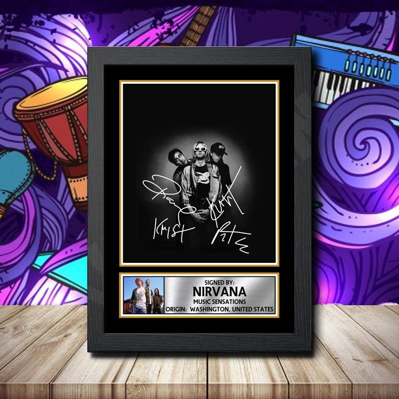 Signed Rock Music Prints Nirvana 2 Signed Autographed Rock-Bands Star