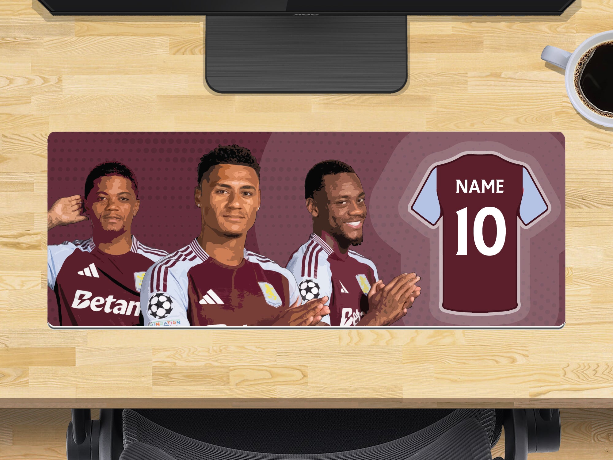 Personalised Aston Villa Extra Large Mouse Mat (800mm x 300mm) - WATKI