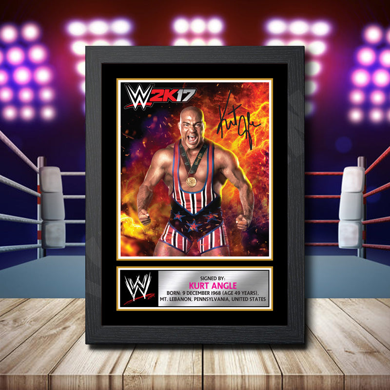 Signed WWE Wrestling Prints Wwe Wrestling Kurt Angle Signed Autographe