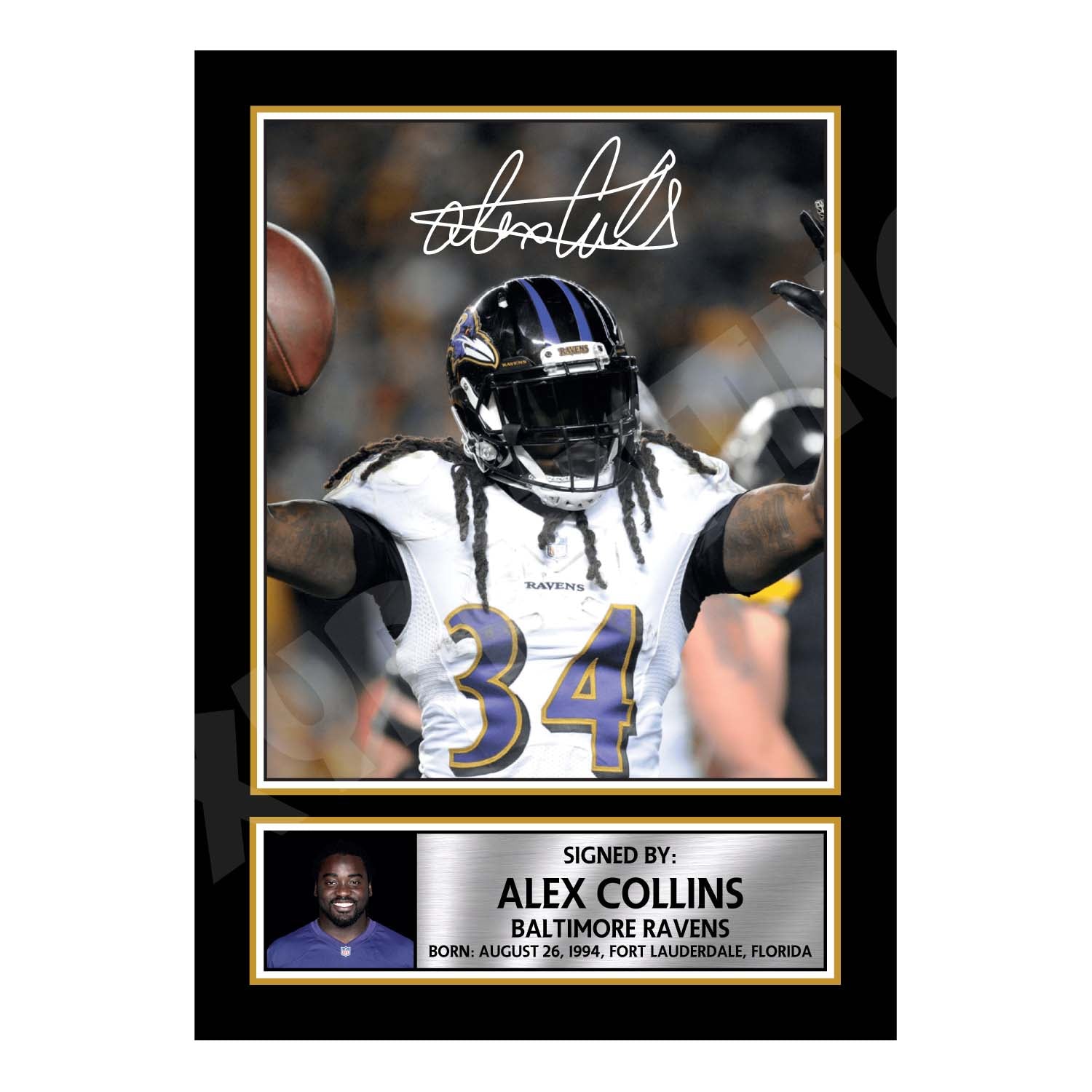 Alex Collins 1 Limited Edition Football Signed Print - American Footba