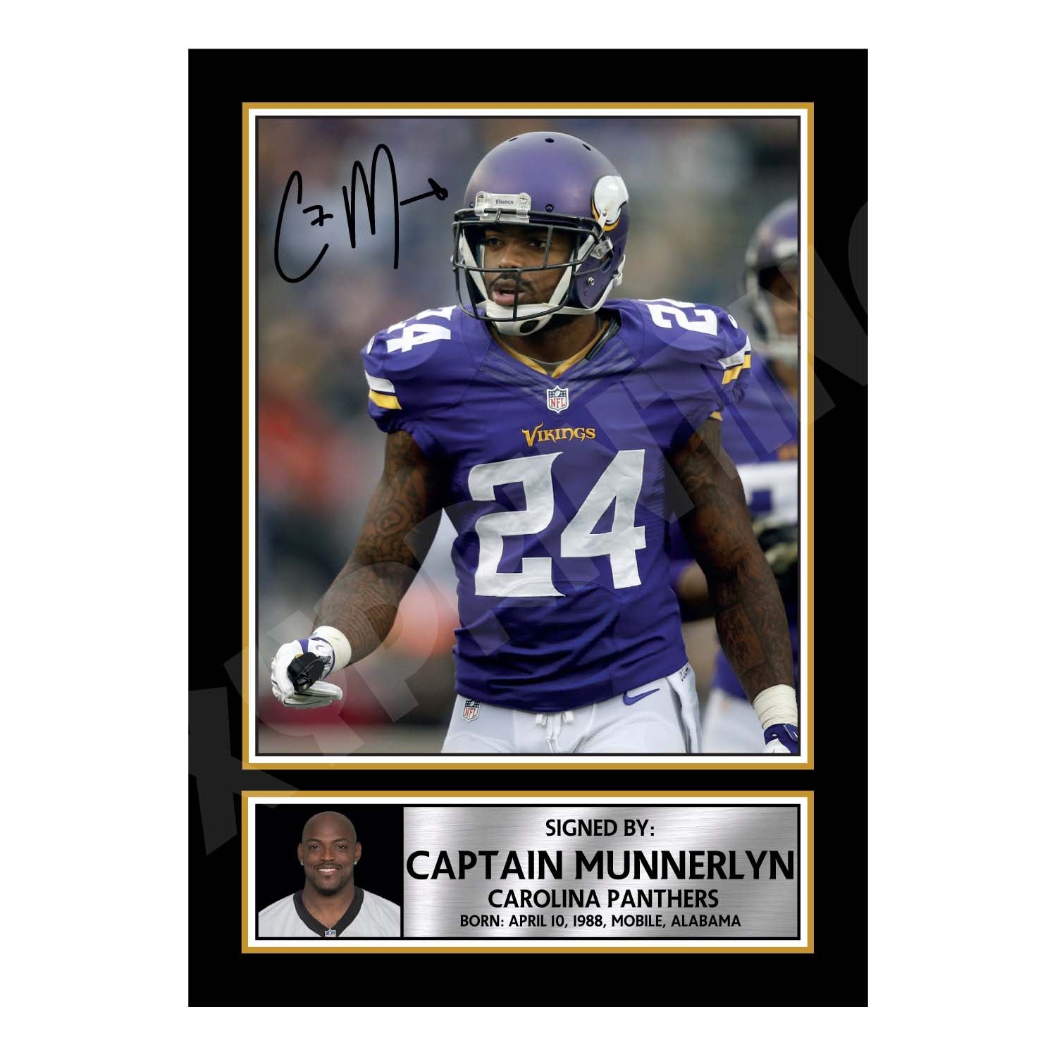 Captain Munnerlyn 2 Limited Edition Football Signed Print - American F