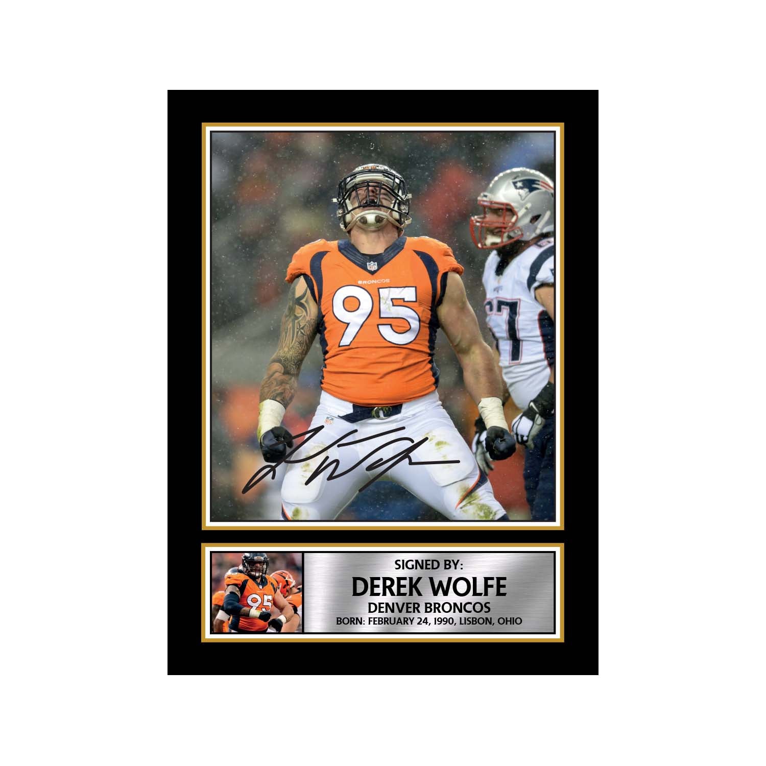 Derek Wolfe 2 Limited Edition Football Signed Print - American Footbal