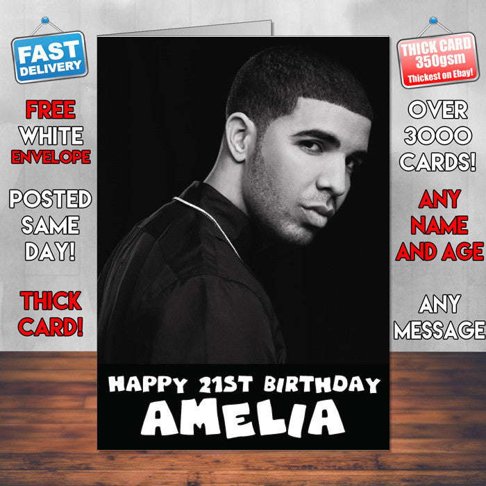 Drake Birthday Card THEME INSPIRED Style PERSONALISED Kids Adult FUNNY