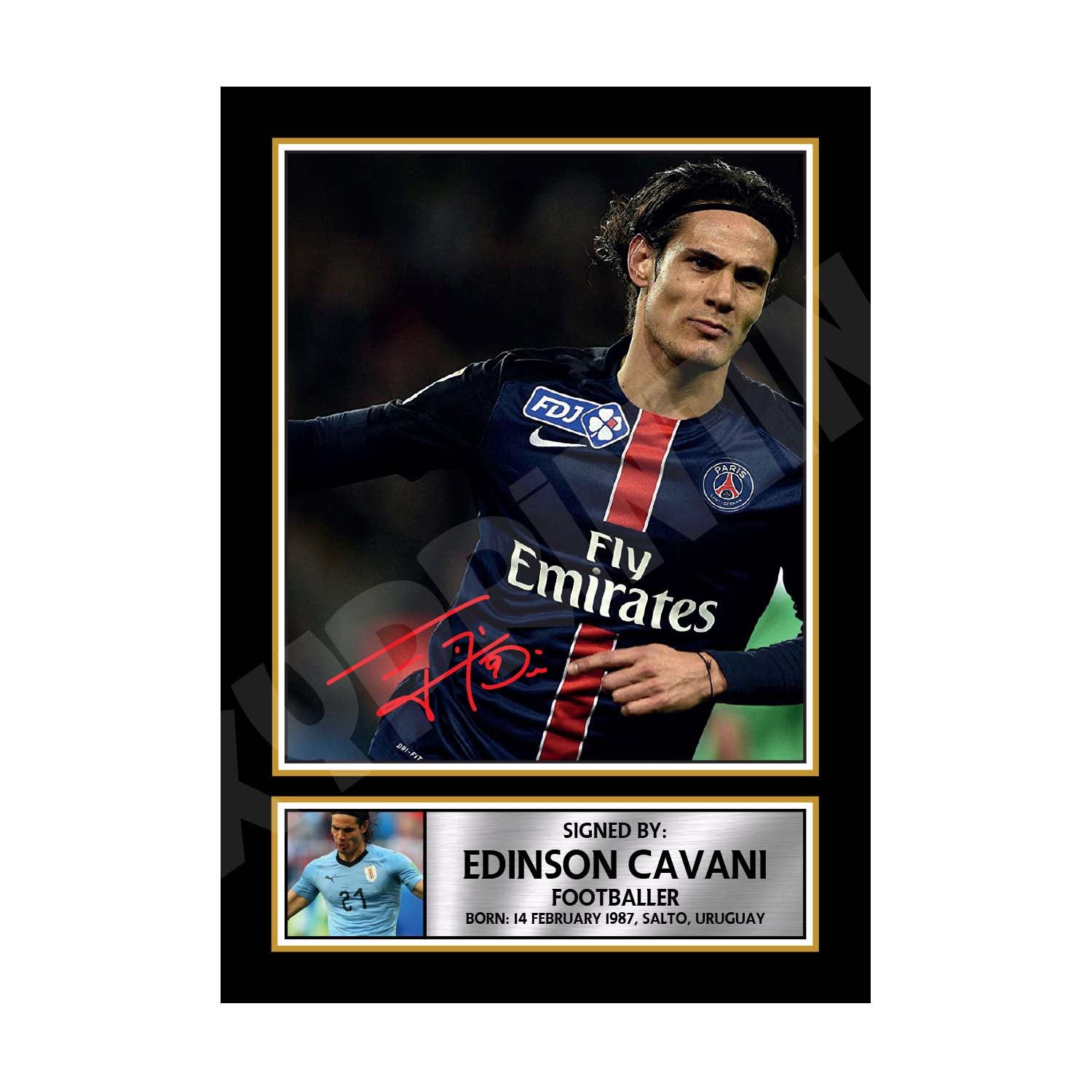 EDISON CAVANI (1) Limited Edition Football Player Signed Print - Footb