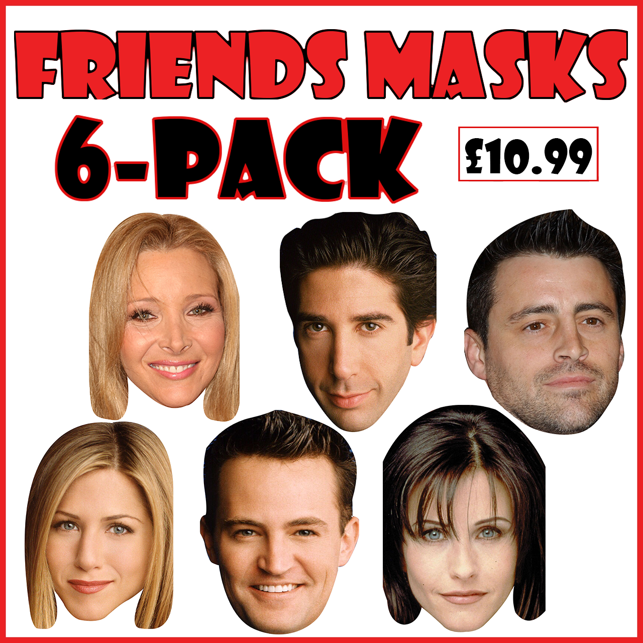 Friends 6-Pack Celebrity Face Masks Fancy Dress Cardboard Costume Mask