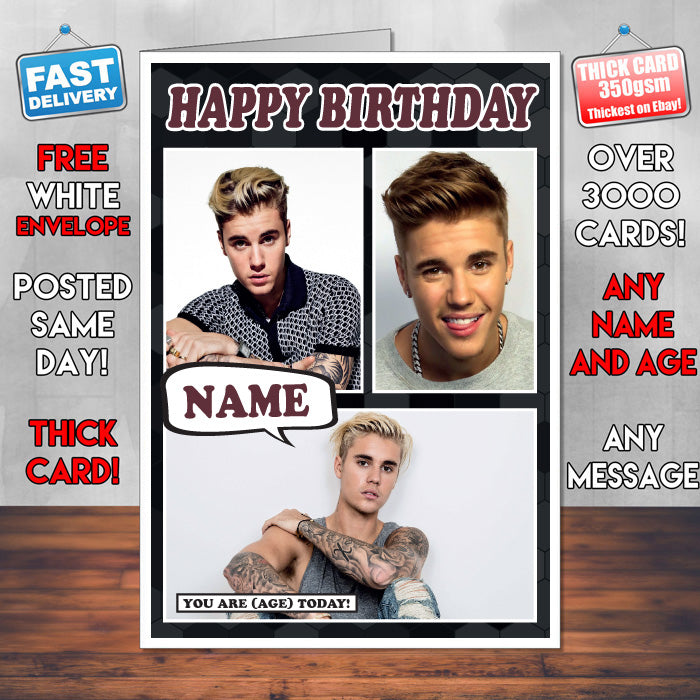 Justin Bieber Personalised Celebrity Birthday Card New 2017