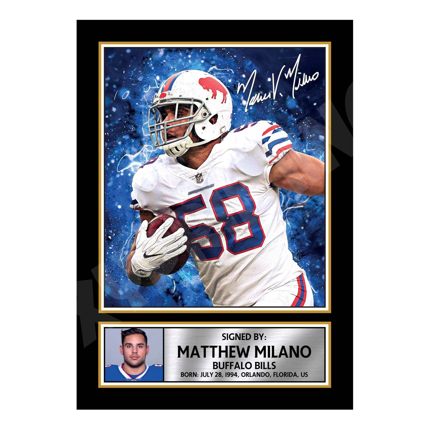 Matthew Milano 1 Limited Edition Football Signed Print - American Foot