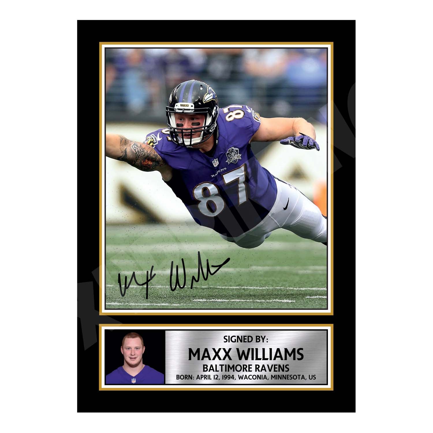 Maxx Williams 2 Limited Edition Football Signed Print - American Footb