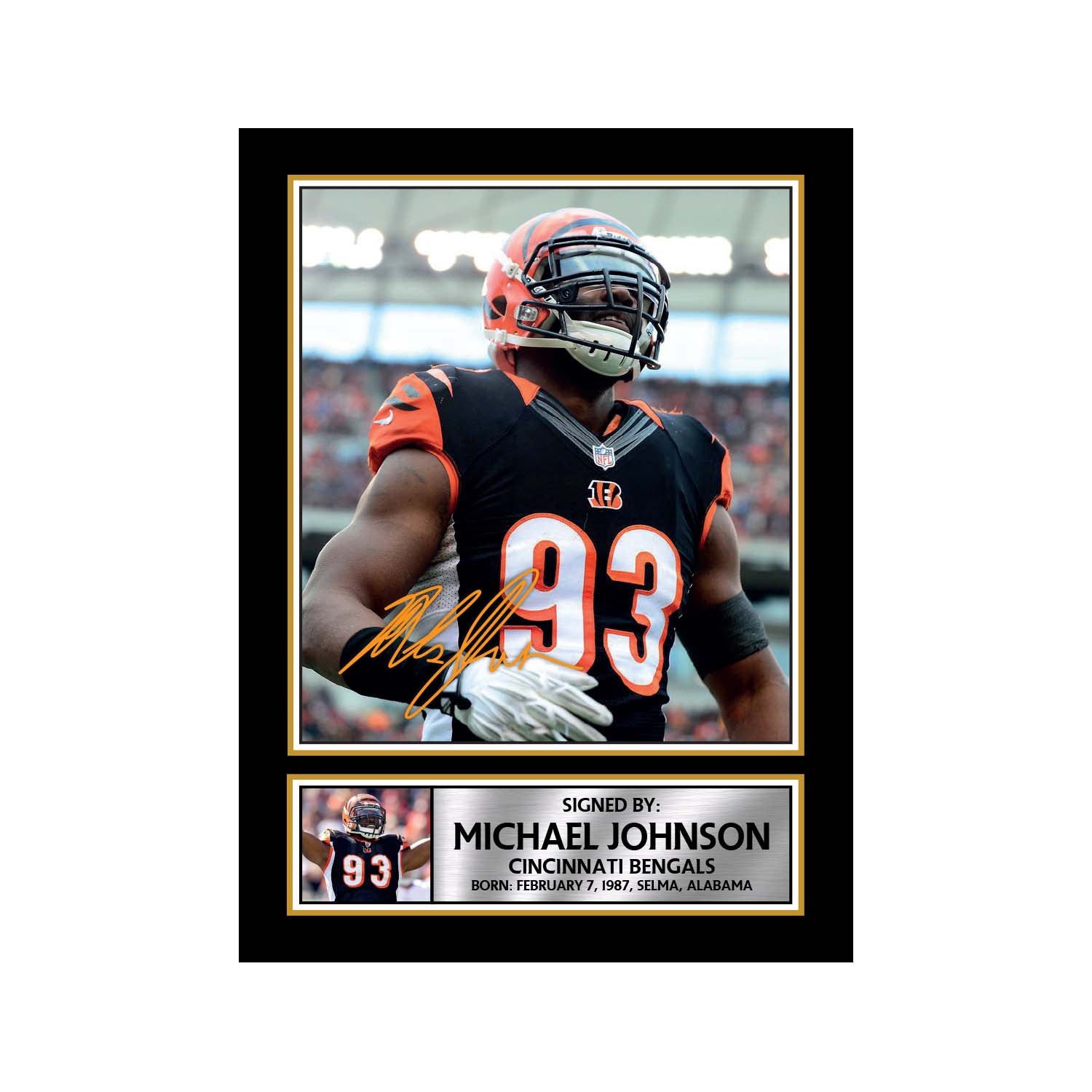 Michael Johnson Limited Edition Football Signed Print - American Footb