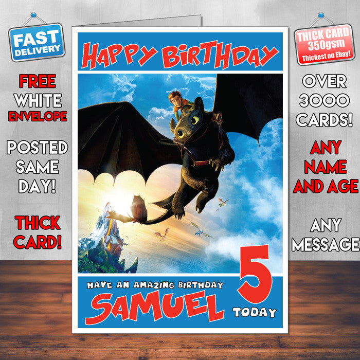 Personalised Hiccup And Toothless Style Inspired Cartoon Birthday Card