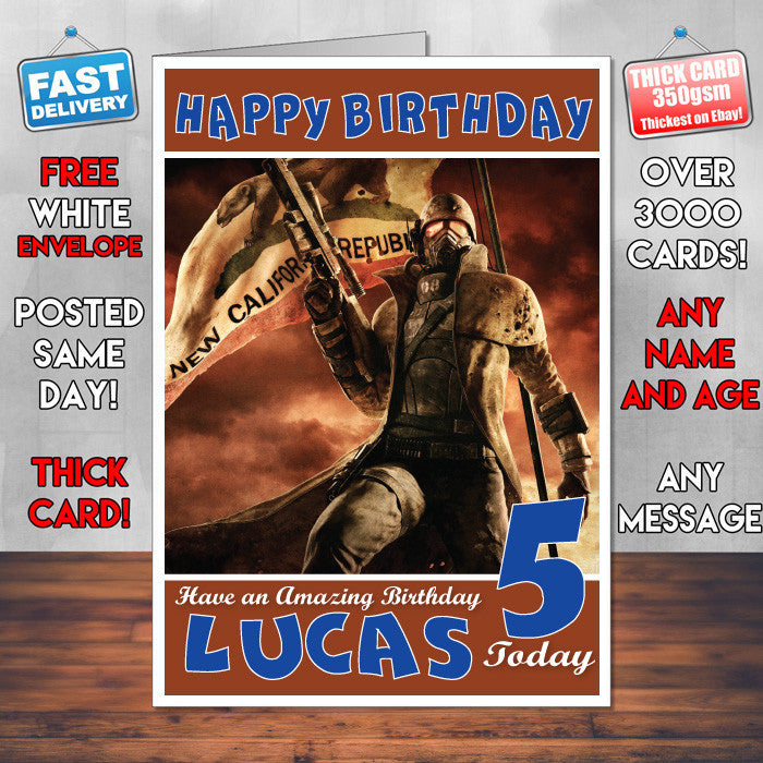 Personalised Kids New Vegas Fallout Game Inspired Style Birthday Card