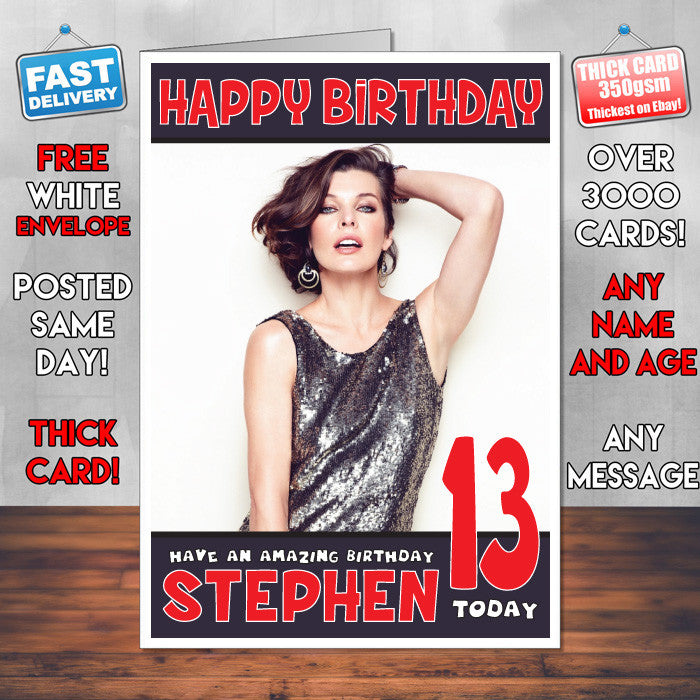 Personalised Milla Jovovich 2 INSPIRED THEME Celebrity Birthday Card