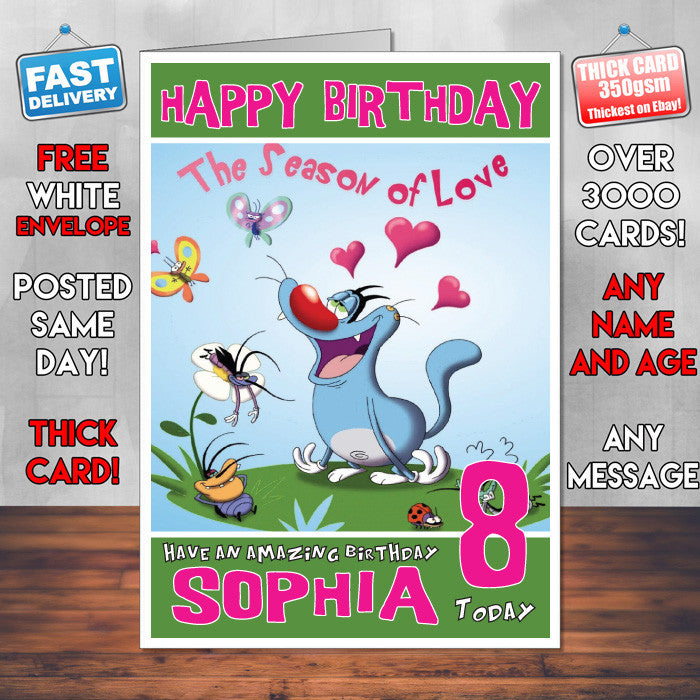 Personalised Oggy And The Cockroaches Style Inspired Cartoon Birthday