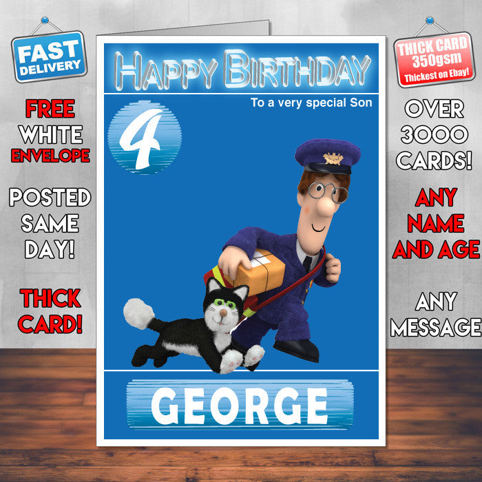 Postman Pat 3 Style Theme Personalised Kidshows Birthday Card (SA)