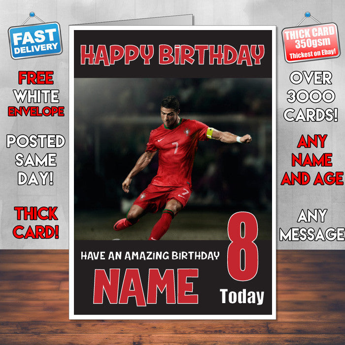 RONALDO BM2 THEME INSPIRED Kids Adult Personalised Birthday Card Birth