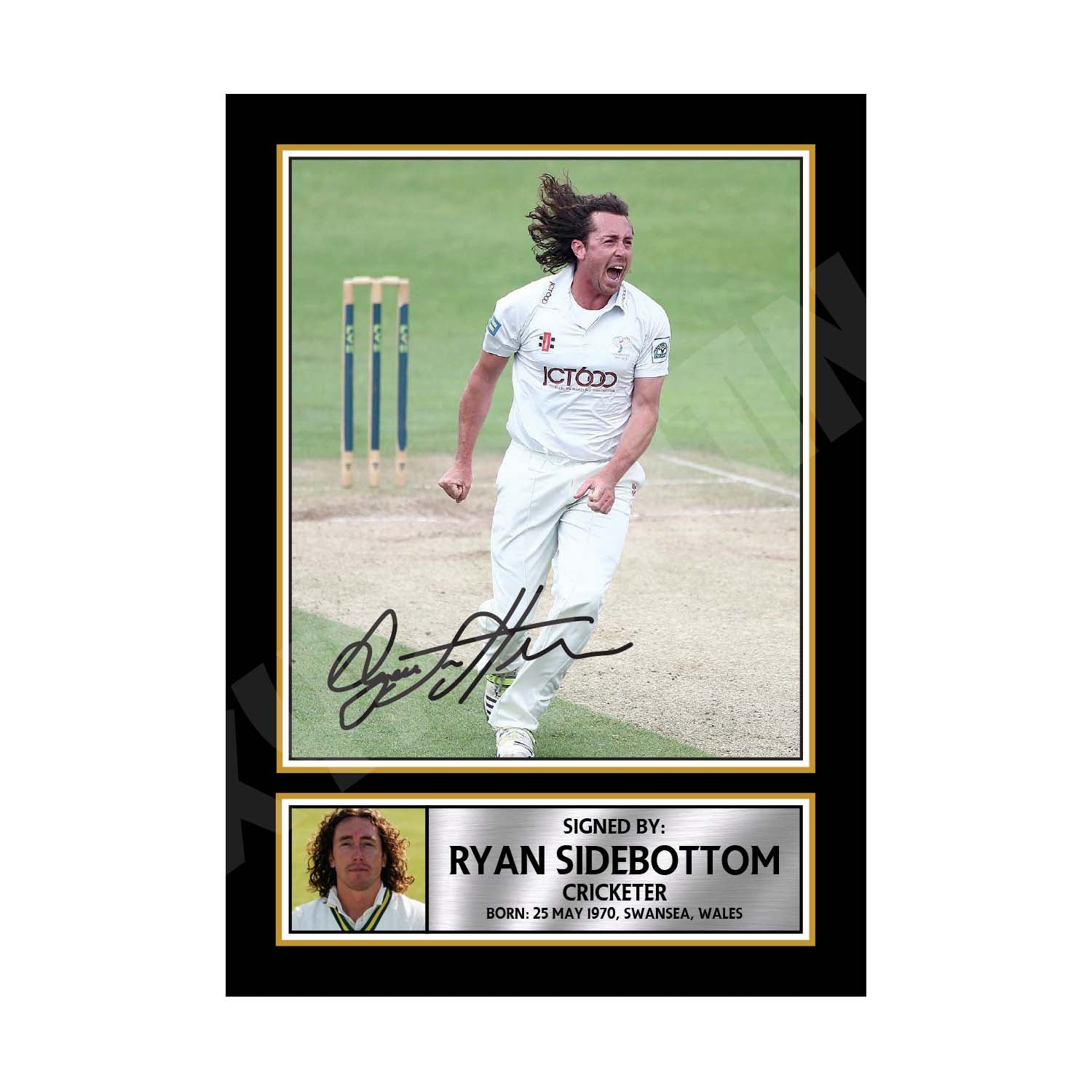 RYAN SIDEBOTTOM Limited Edition Cricketer Signed Print - Cricket Playe