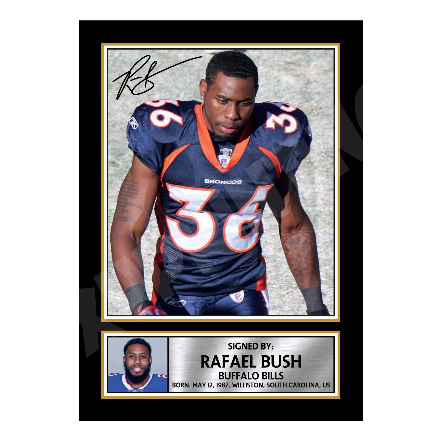 Rafael Bush 1 Limited Edition Football Signed Print - American Footbal