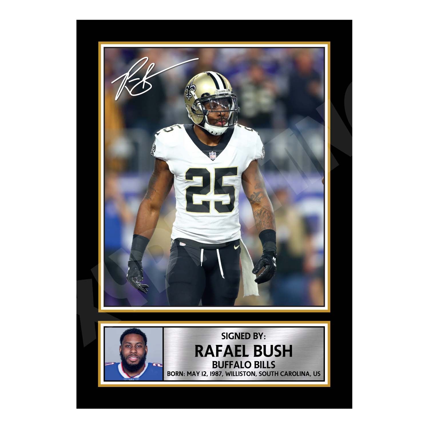 Rafael Bush 2 Limited Edition Football Signed Print - American Footbal
