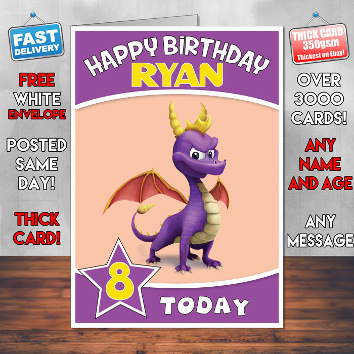 Spyro 02 Inspired Theme Personalised Kids Inspired Birthday Card (SA06