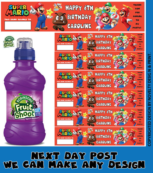 Super Mario Label Inspired Theme Personalised Party Fruit Shoot Label