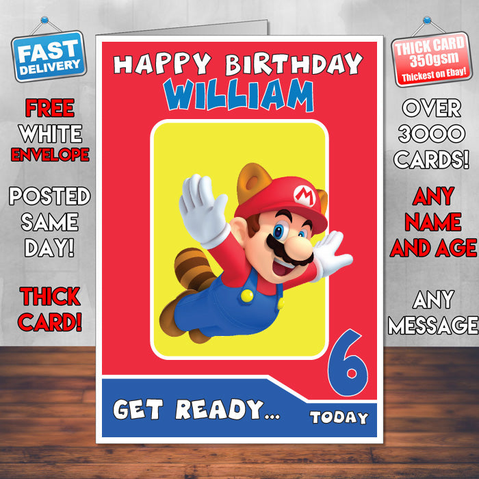 Super Mario 14 Inspired Theme Personalised Kids Inspired Birthday Card