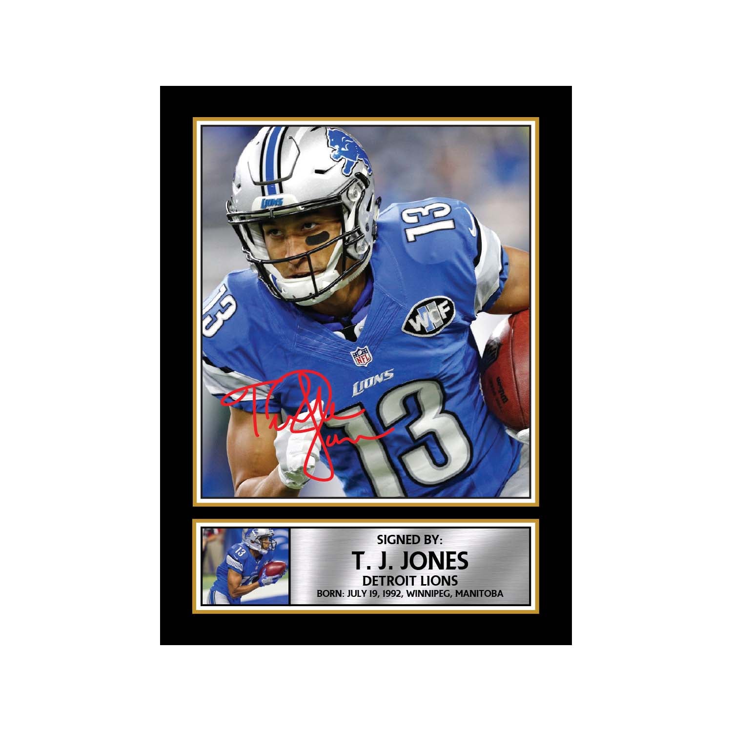 T. J. Jones Limited Edition Football Signed Print - American Footballe