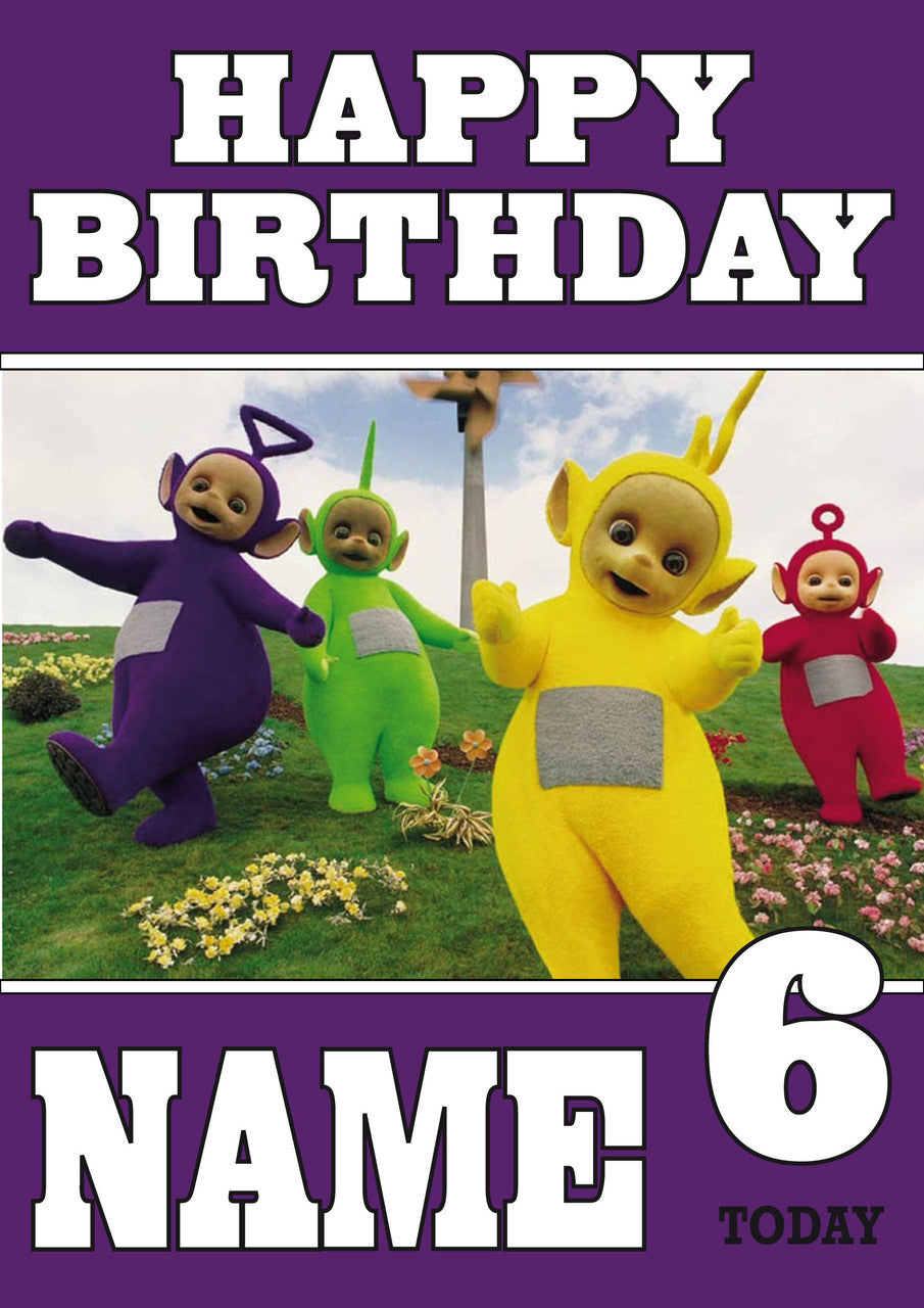 THEME INSPIRED Kids Adult Personalised Birthday Card Teletubbies Birth