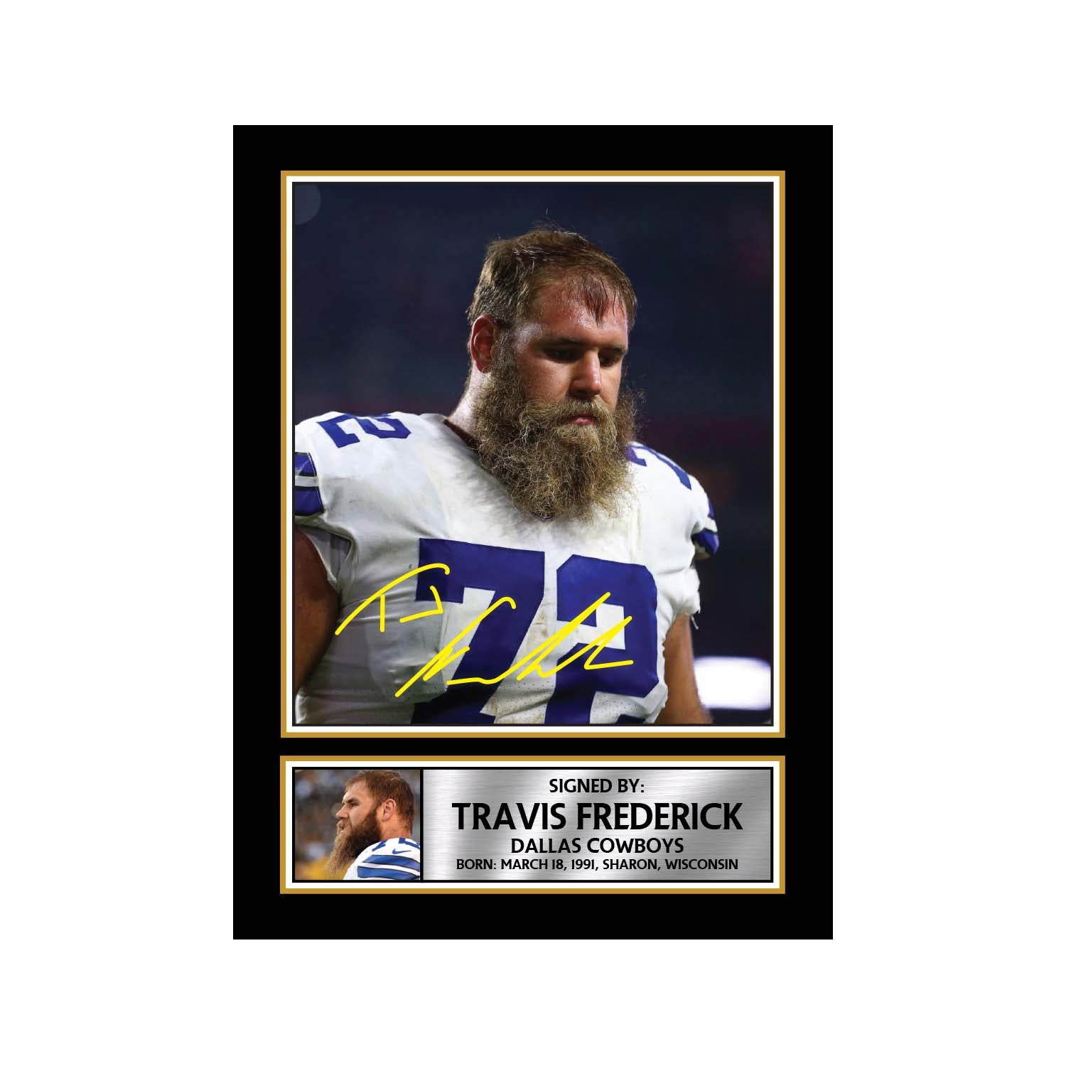 Travis Frederick Limited Edition Football Signed Print - American Foot