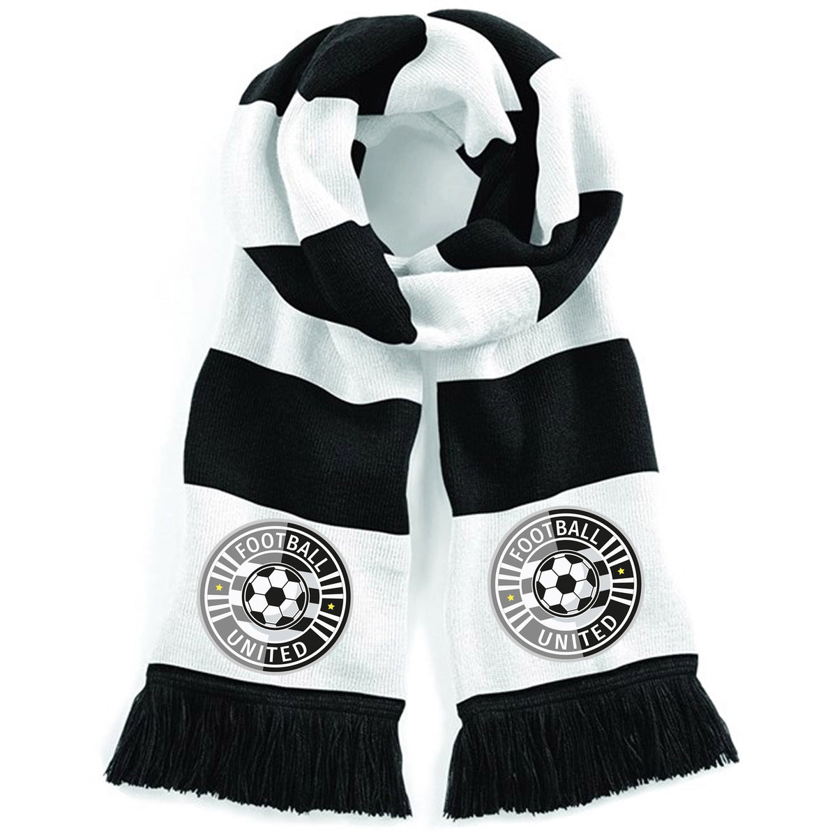 Black/White Personalised Football Scarf For Your Team-Full Colour Badg