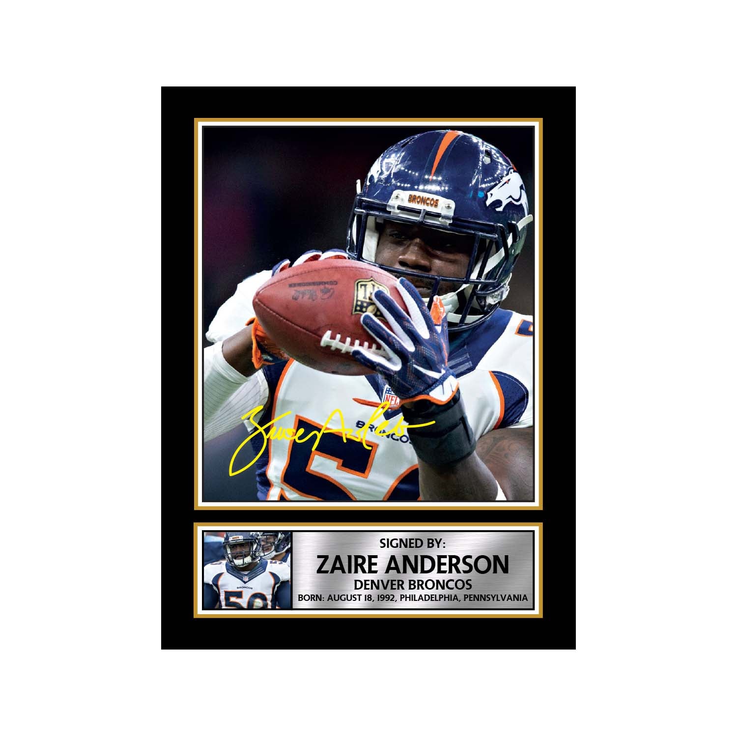 Zaire Anderson Limited Edition Football Signed Print - American Footba