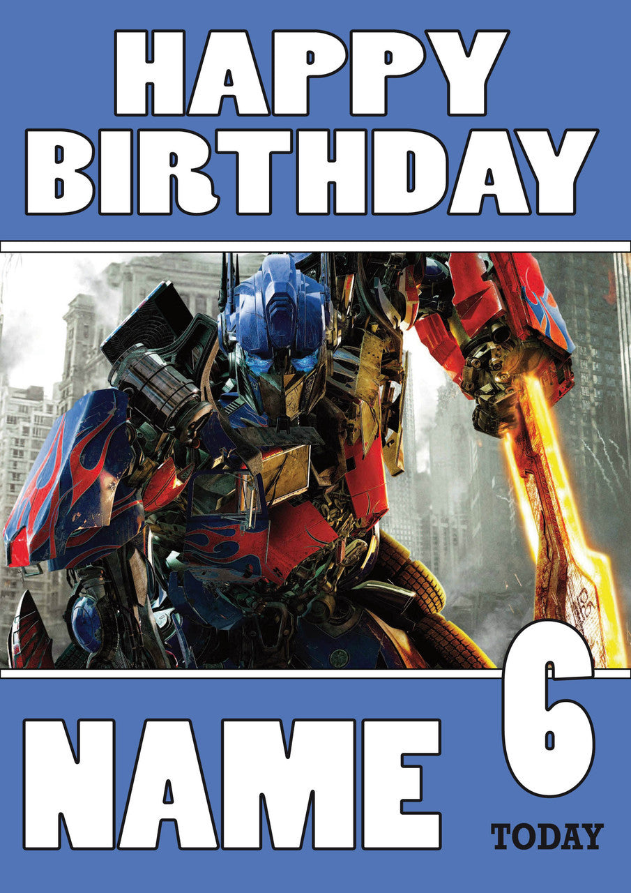 THEME INSPIRED Kids Adult Personalised Birthday Card Transformers Opti