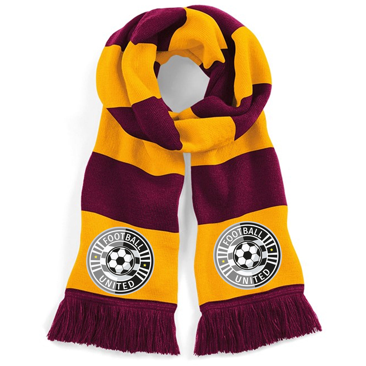 Burgundy/Gold Personalised Football Scarf For Your Team-Full Colour Ba